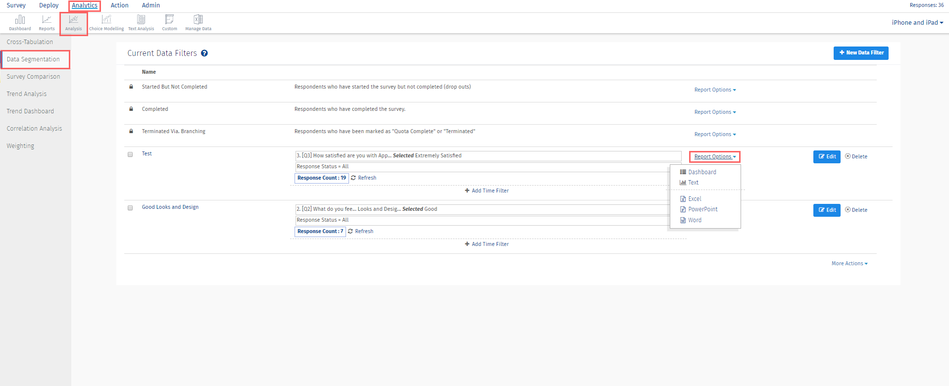 Cx Data Segmentation And Filtering Analysis Questionpro Help Document