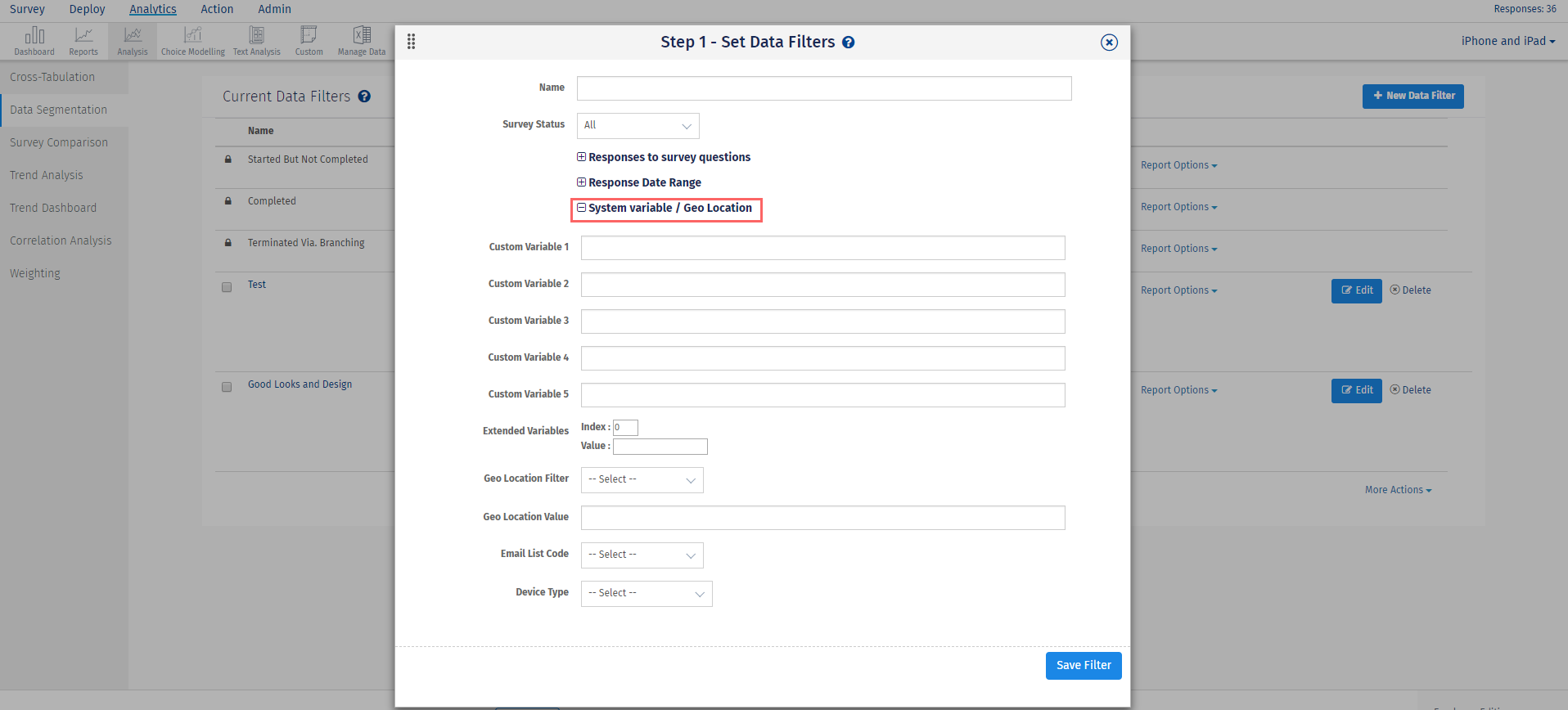 Cx Data Segmentation And Filtering Analysis Questionpro Help Document