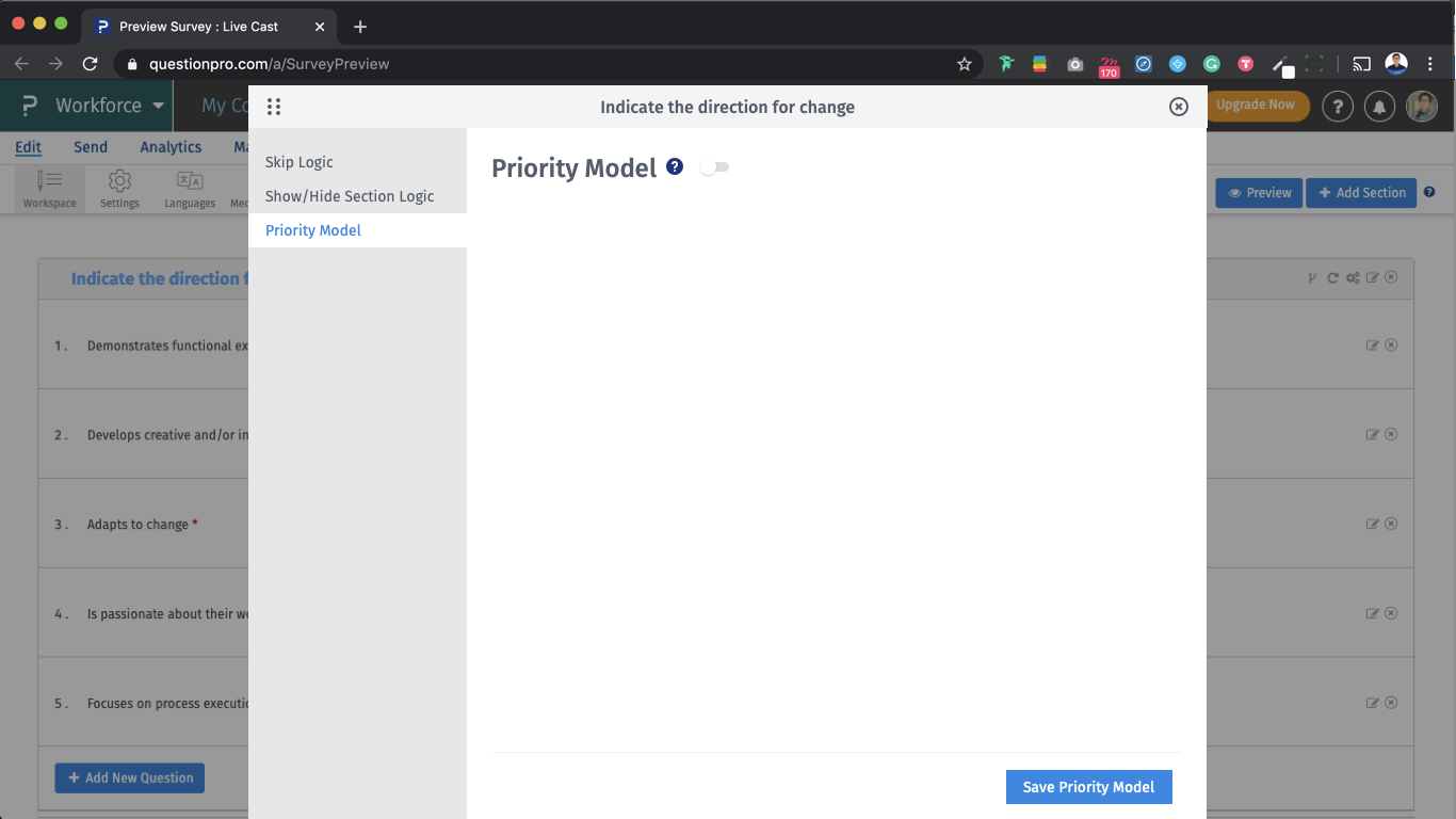 Workforce 360 Survey- Priority Model | QuestionPro Help Document
