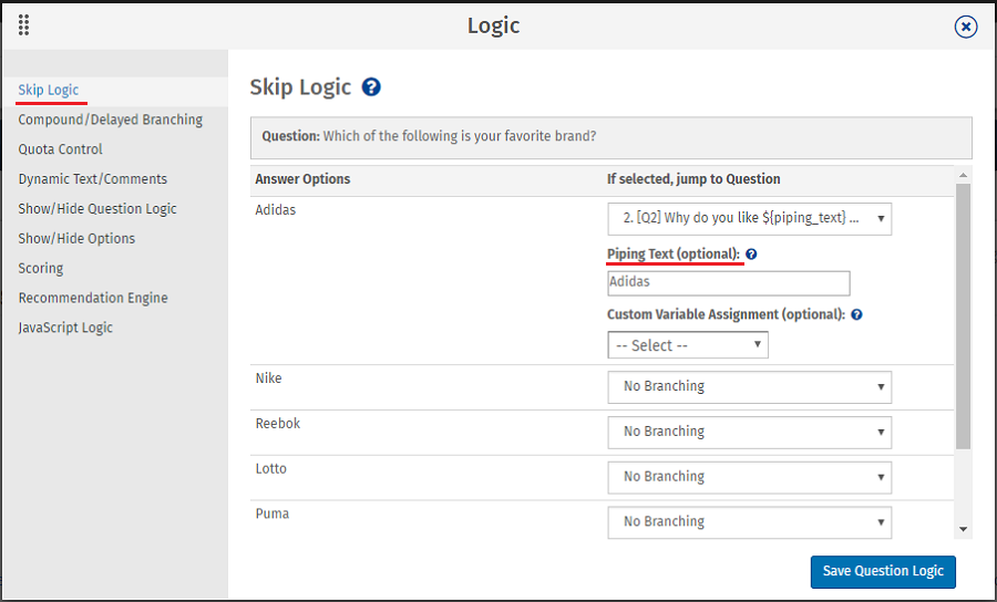 Piping text feature | QuestionPro