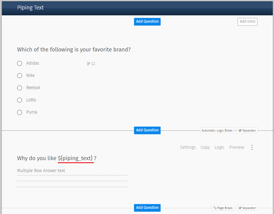 Piping text feature | QuestionPro