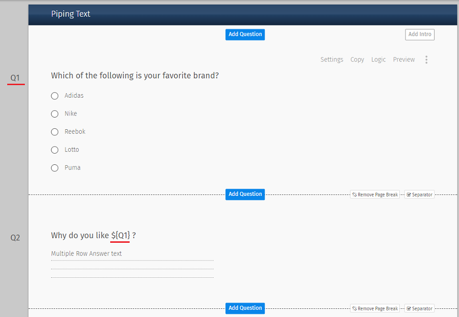 Piping text feature | QuestionPro
