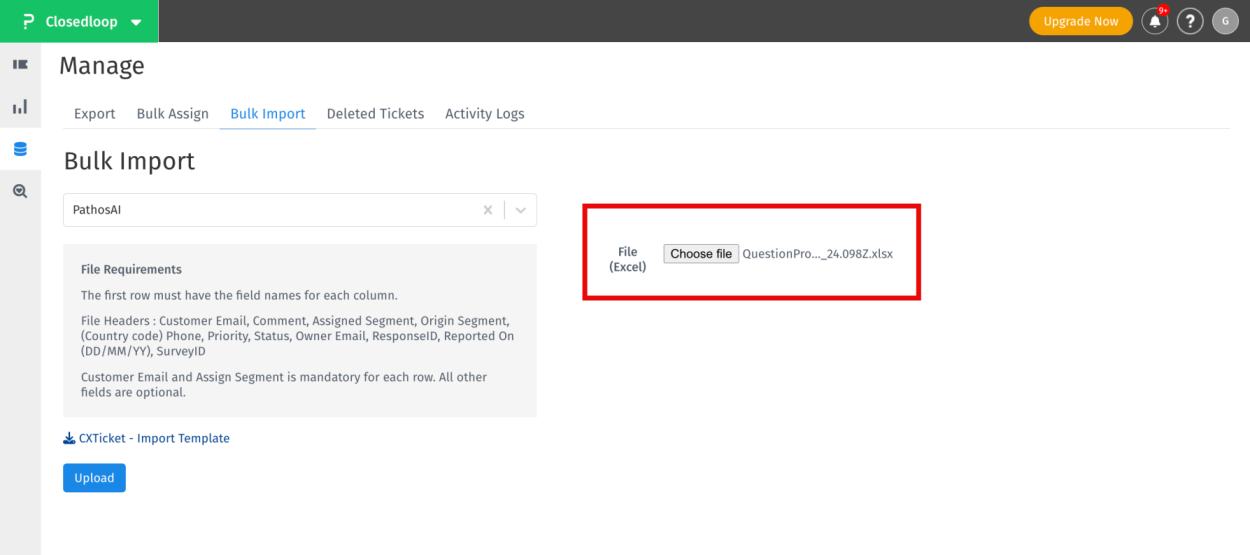 Import External Ticket Data Into Enhanced Closed Loop | QuestionPro Help Document