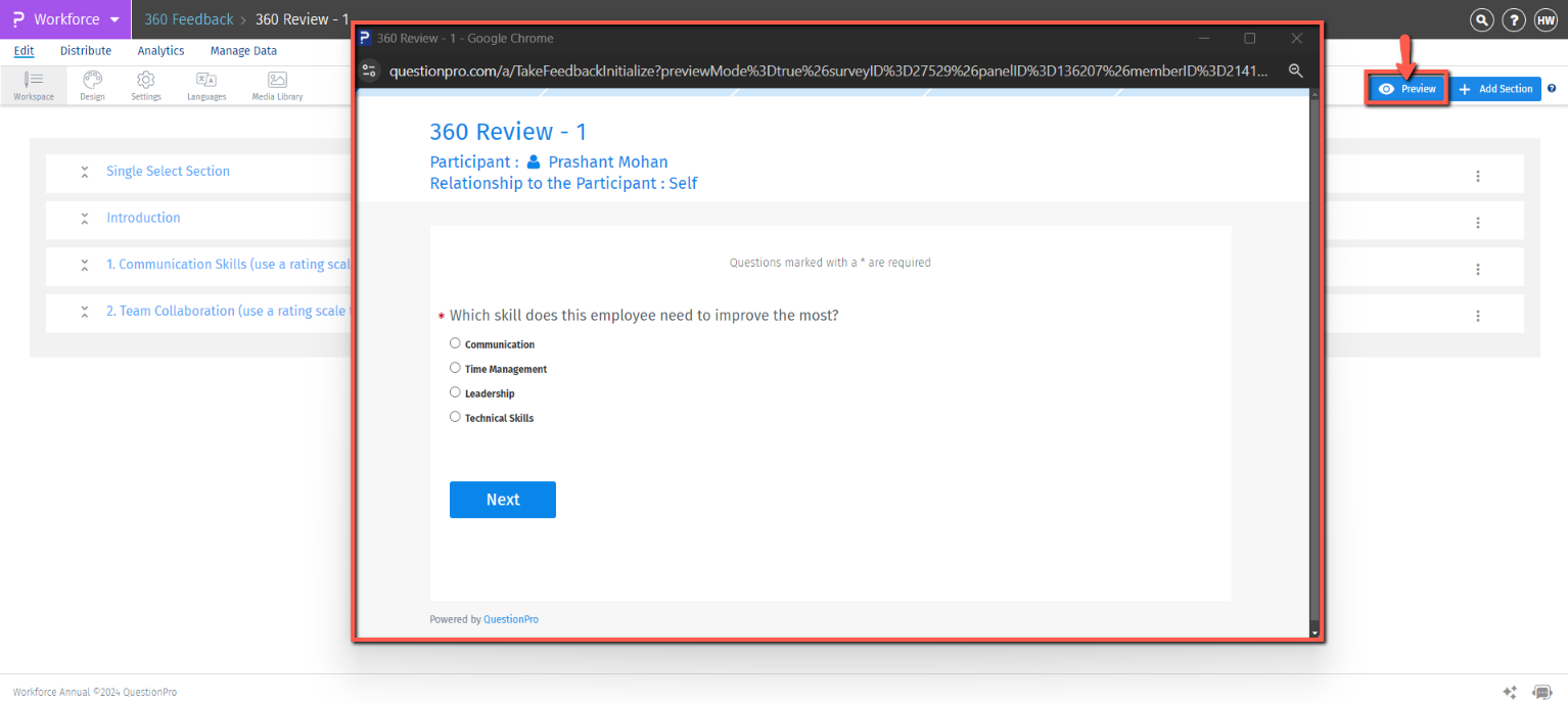 360 Section Type - Single Select Section | QuestionPro Help Document 360 Section Type - Single Select Section | QuestionPro Help Document