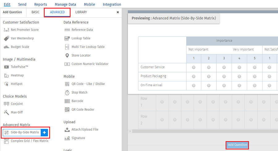 Matriz lado a lado | QuestionPro Base de conhecimento