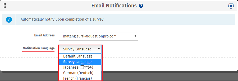 Survey responses notification email | QuestionPro Help Document