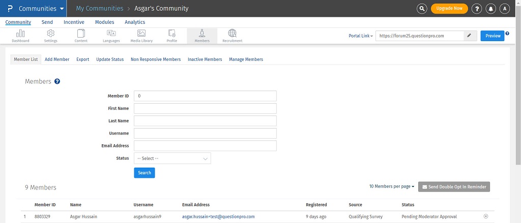 Communities - Member Search | QuestionPro Help Document