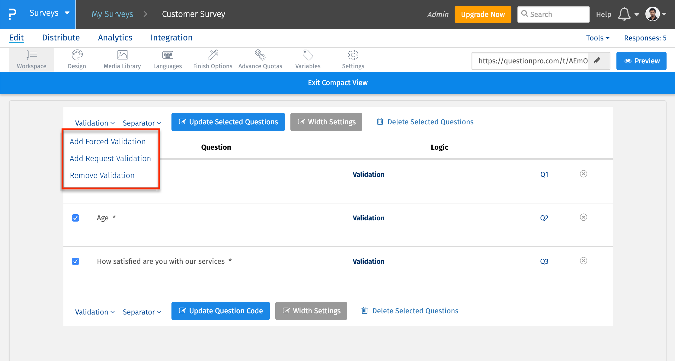Configuración de validación - Actualización global | QuestionPro Centro de Ayuda