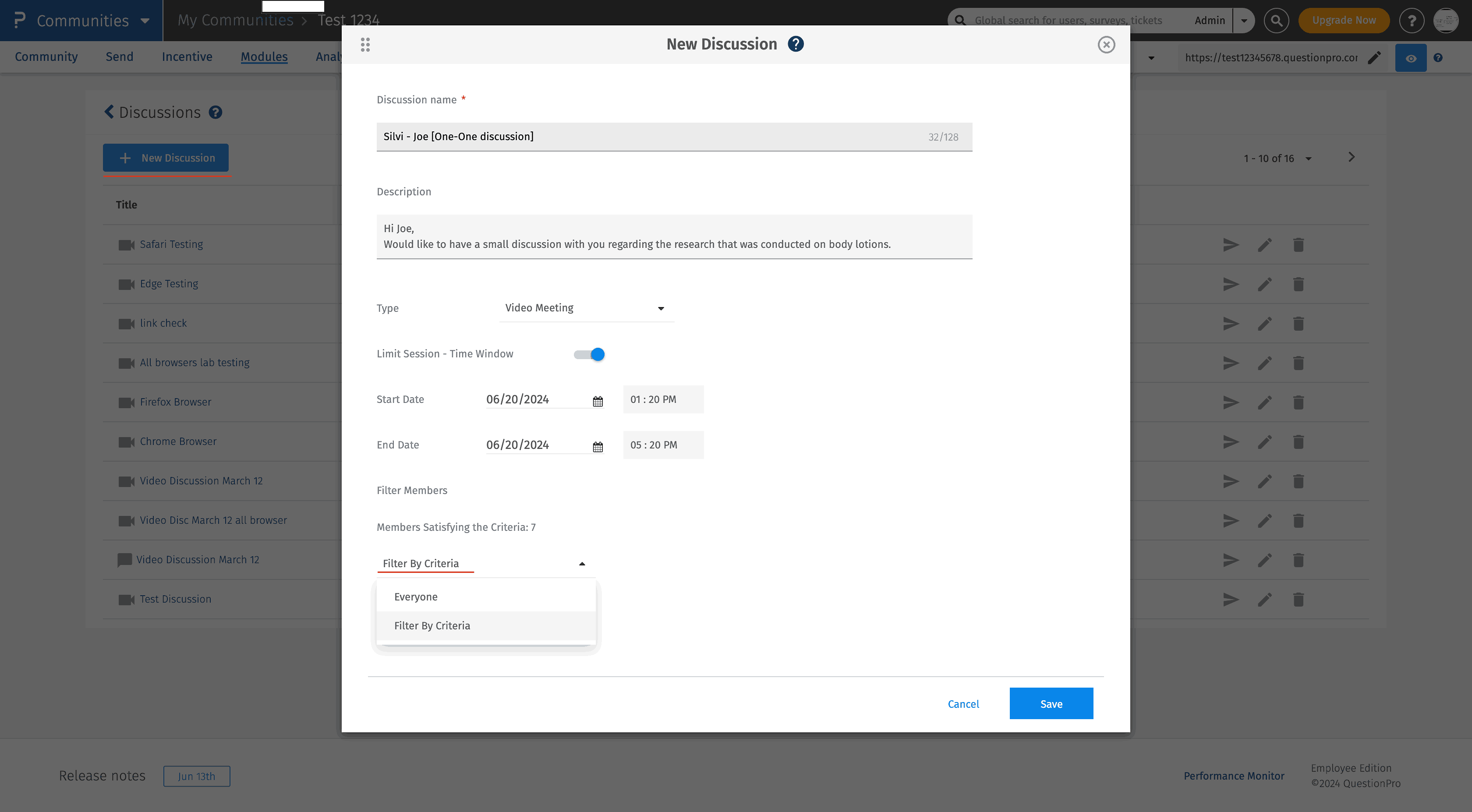 Communities - Discussion Setting | QuestionPro Help Document