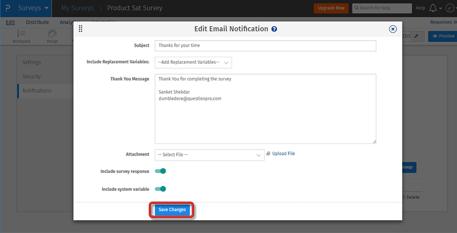 Email notification for each complete | QuestionPro Help Document