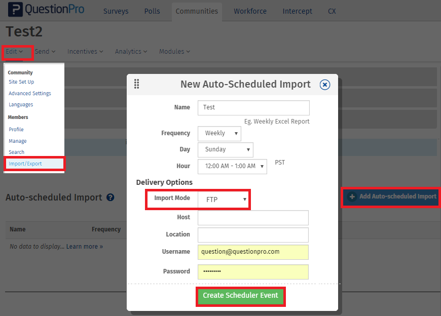 Automático FTP/Importar Datos del Panel WebDav | QuestionPro Centro de Ayuda