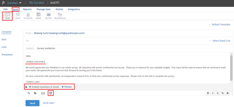 Insertar pregunta en el correo electrónico | QuestionPro Centro de Ayuda