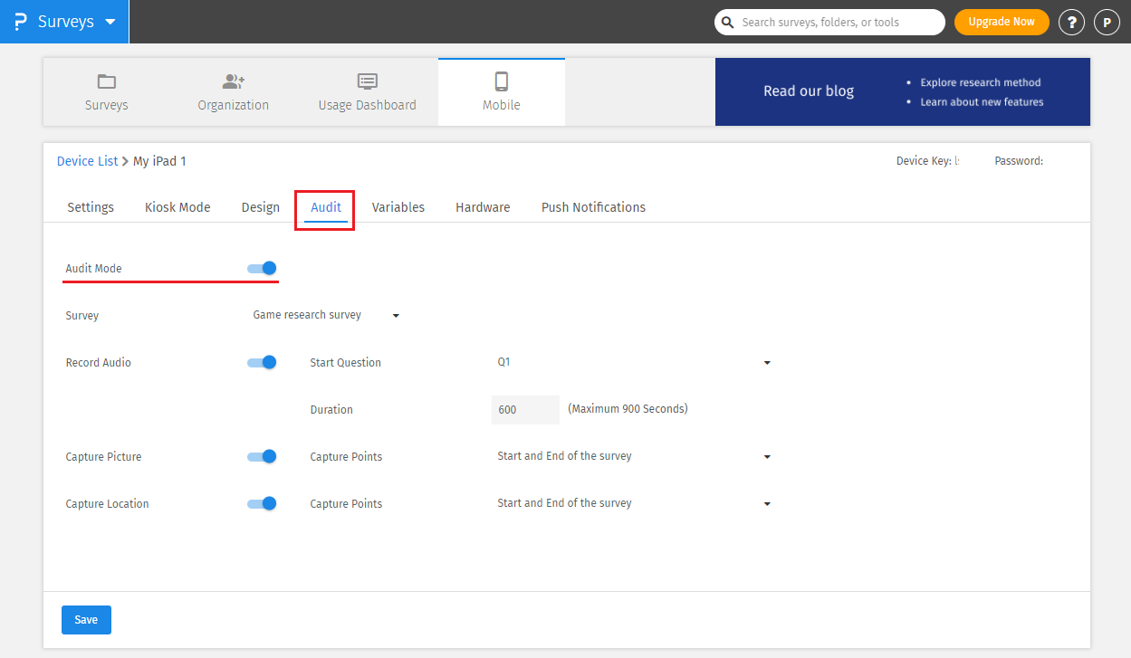 Field & Device Audit | QuestionPro Help Document