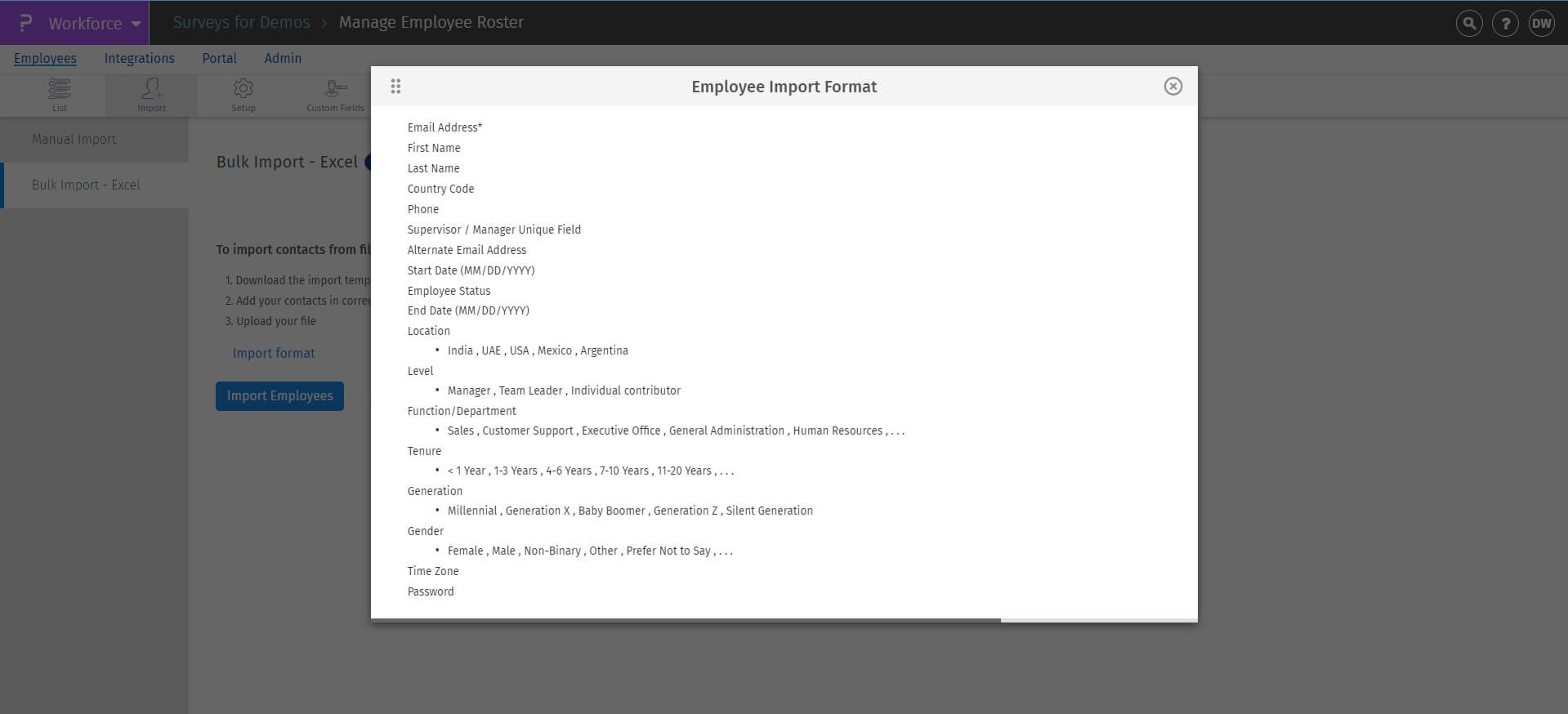 Add Employees Bulk Import - Workforce | QuestionPro Help Document