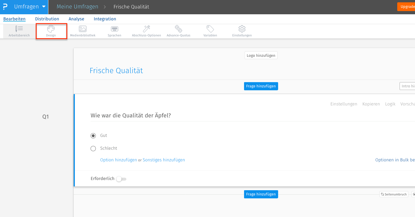 Design der Online Umfrage anpassen | QuestionPro Wissensbasis