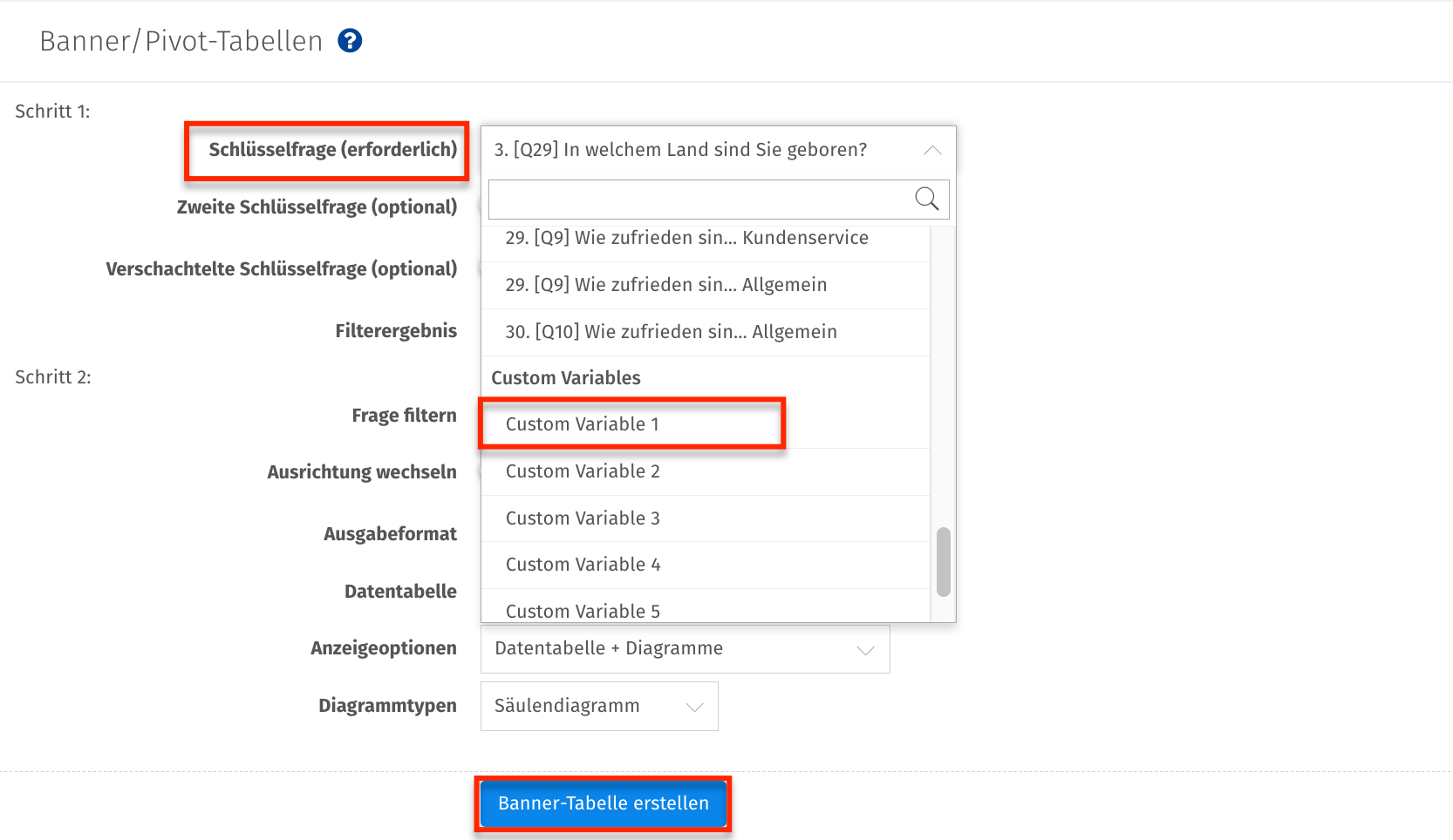 Banner/Pivot-Tabellen | QuestionPro Wissensbasis