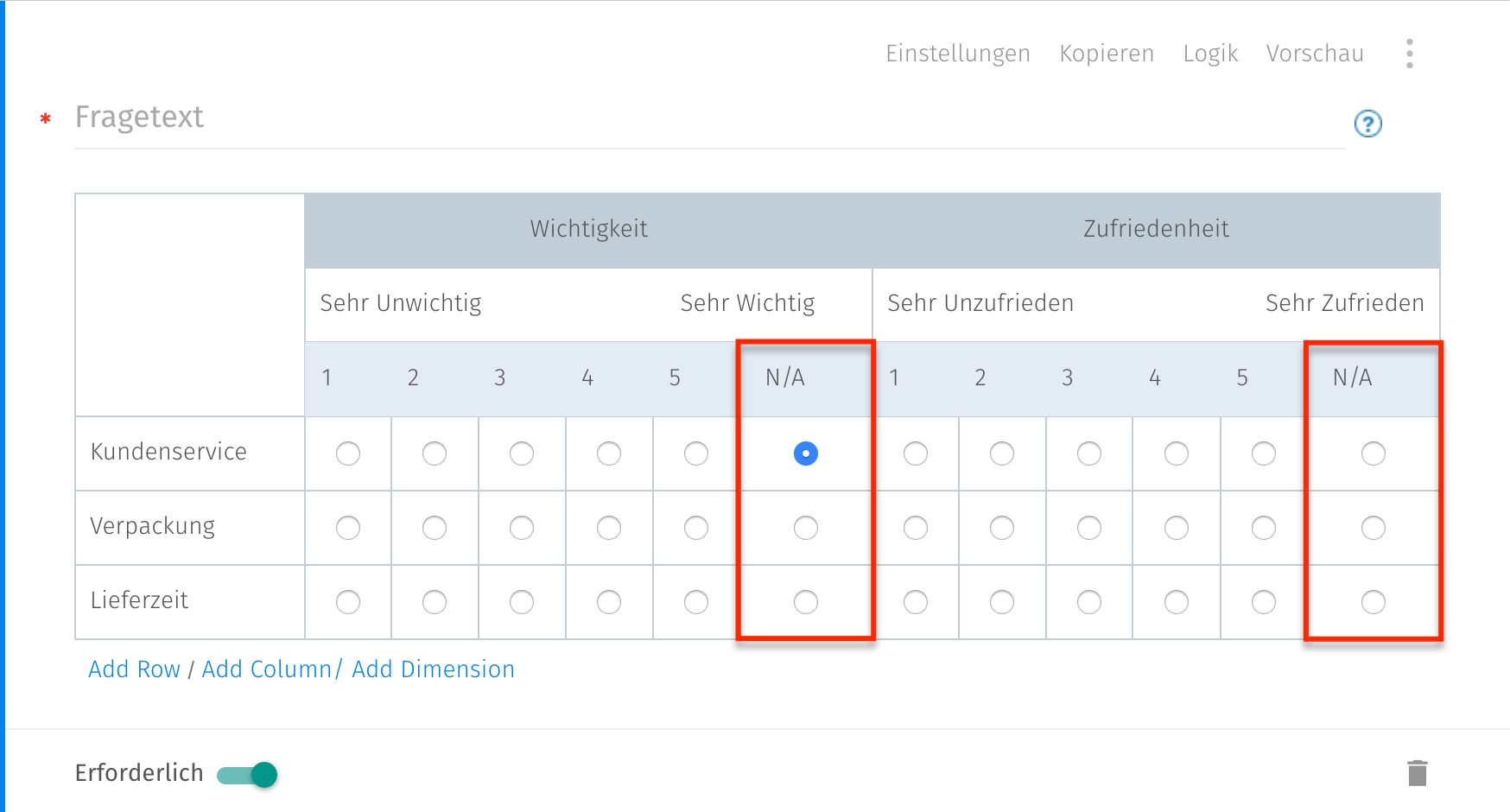 Erstellen einer Side by Side Matrix | QuestionPro Wissensbasis