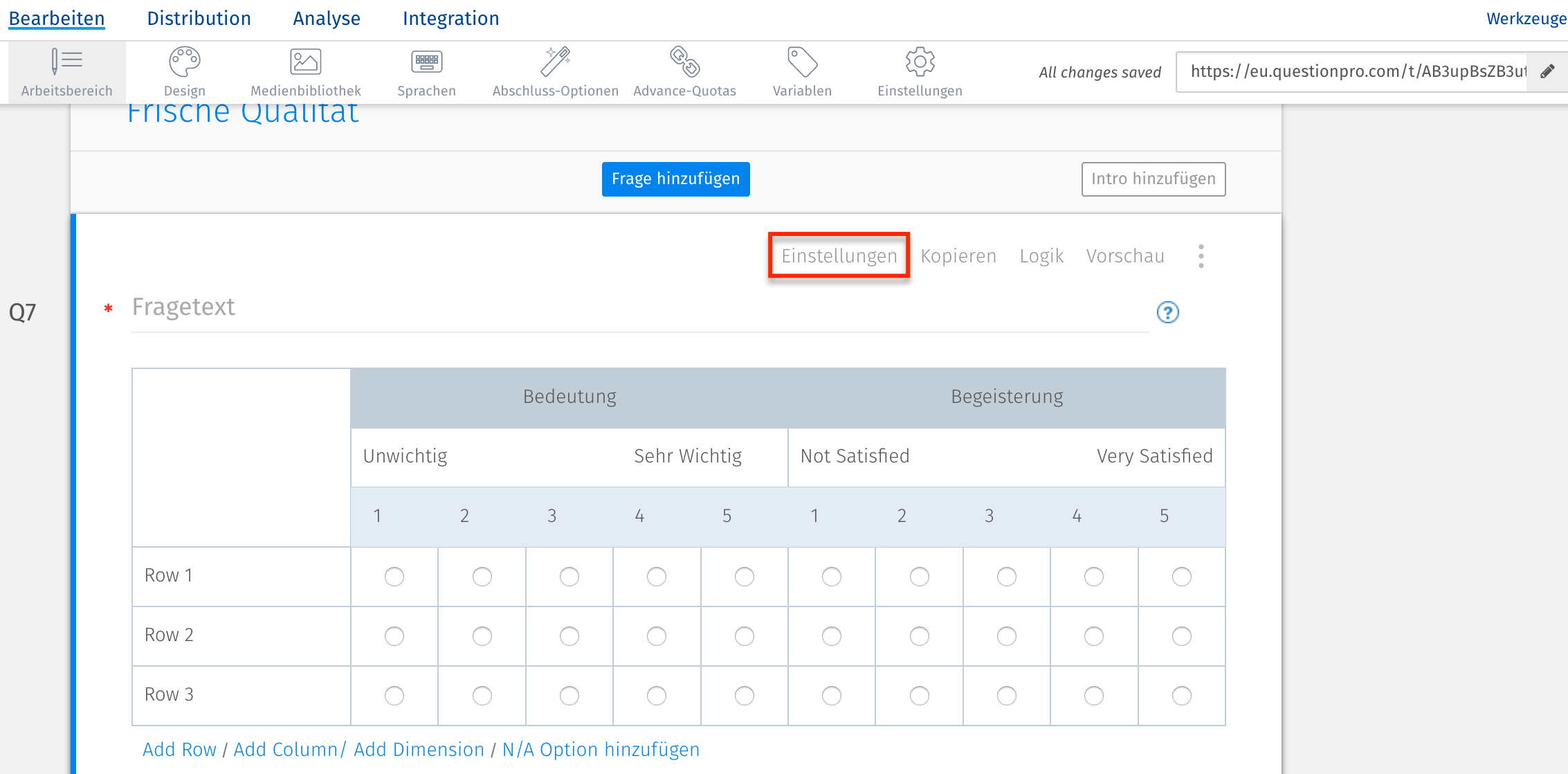 Erstellen einer Side by Side Matrix | QuestionPro Wissensbasis
