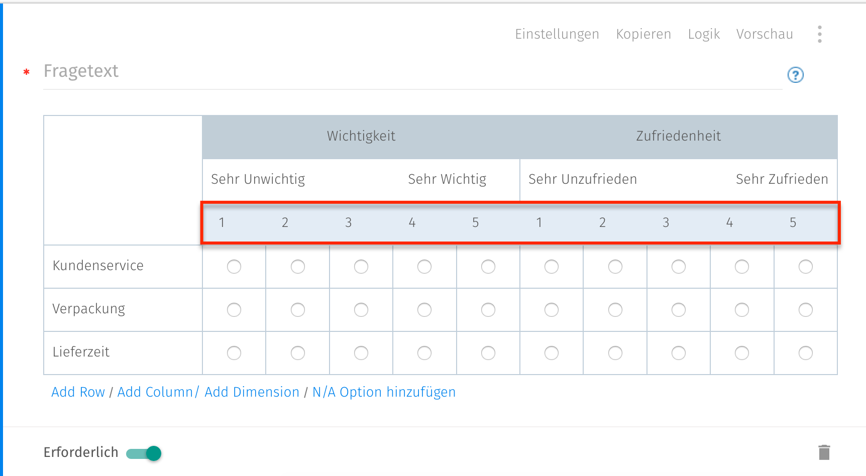 Erstellen einer Side by Side Matrix | QuestionPro Wissensbasis
