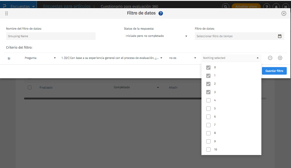 Filtro de datos | QuestionPro Centro de Ayuda