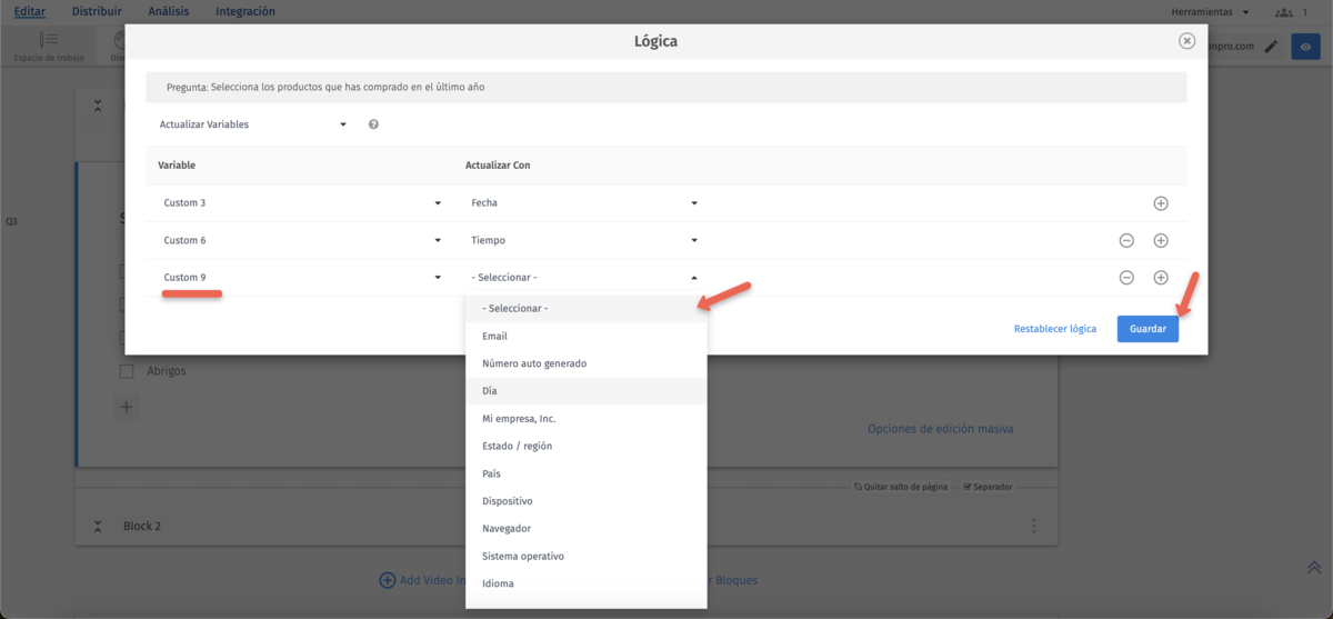 Actualización dinámica de variables personalizadas | QuestionPro Centro de Ayuda