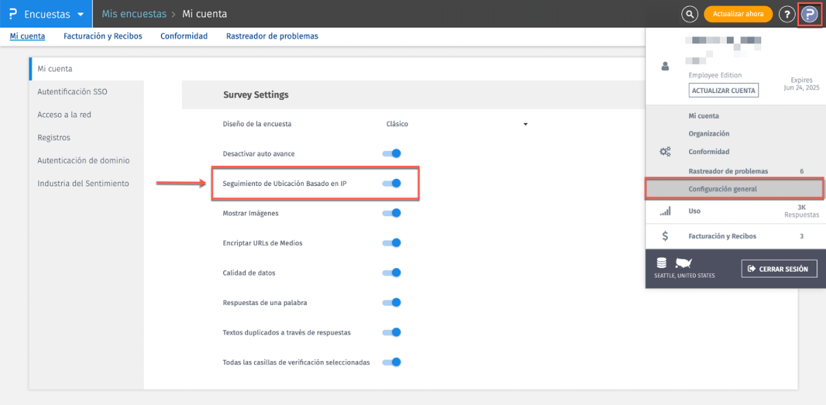 Datos de ubicación basados en IP | QuestionPro Centro de Ayuda