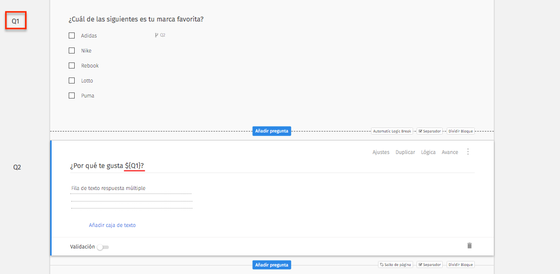 Texto de canalización o piping text | QuestionPro Centro de Ayuda