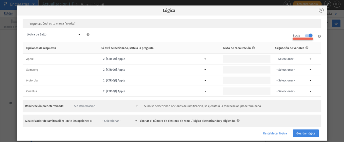Lógica de Looping | QuestionPro Centro de Ayuda