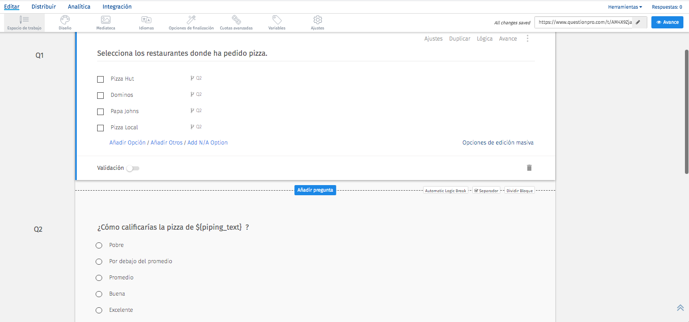 Lógica de Looping | QuestionPro Centro de Ayuda