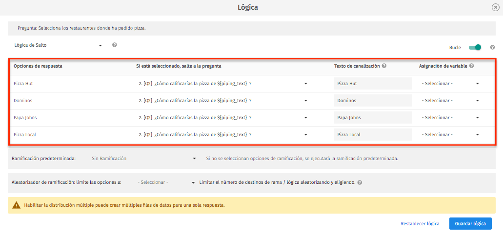 Lógica de Looping | QuestionPro Centro de Ayuda