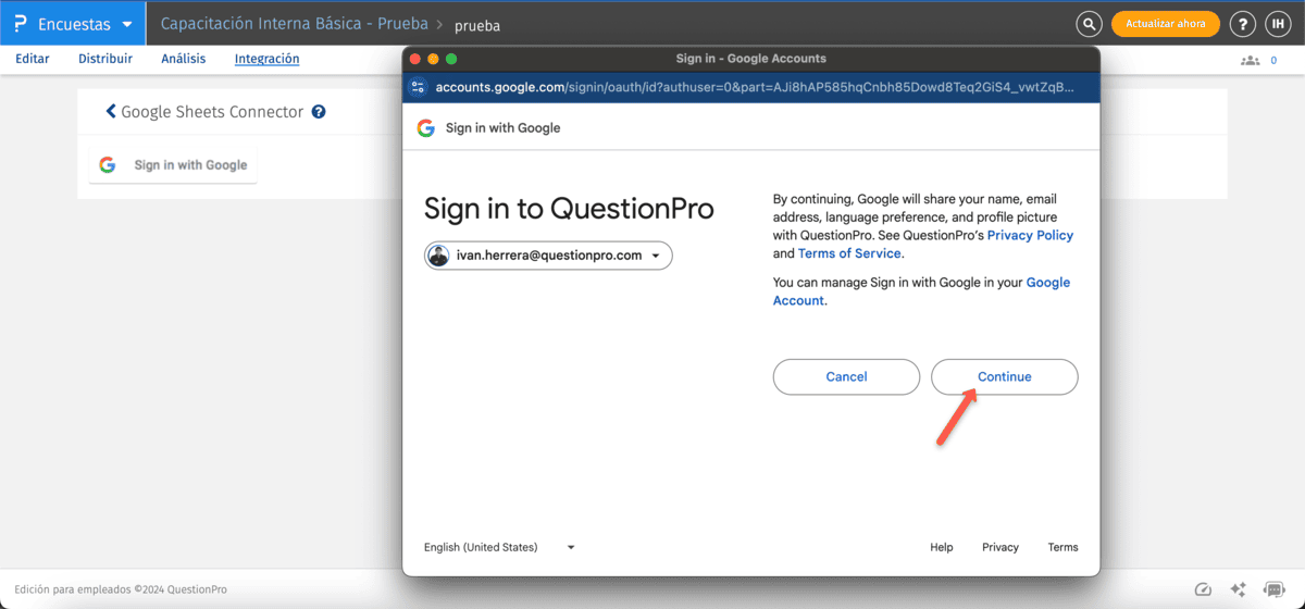 Integración con Hojas de cálculo de Google | QuestionPro Centro de Ayuda